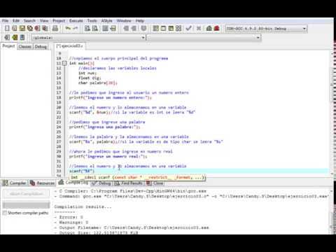 Programación en c Ejercicio 3: Aprendiendo a utilizar la funciones printf y scanf - YouTube
