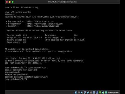 Criando senha do root (super usuário) no Ubuntu 22 server - YouTube