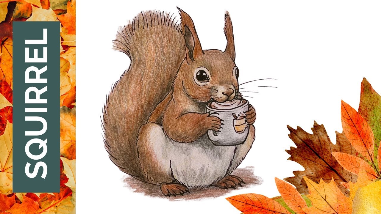 Draw a Cute Squirrel with a Mug of Hot Cocoa (easy tutorial) 🍂🍁 - YouTube