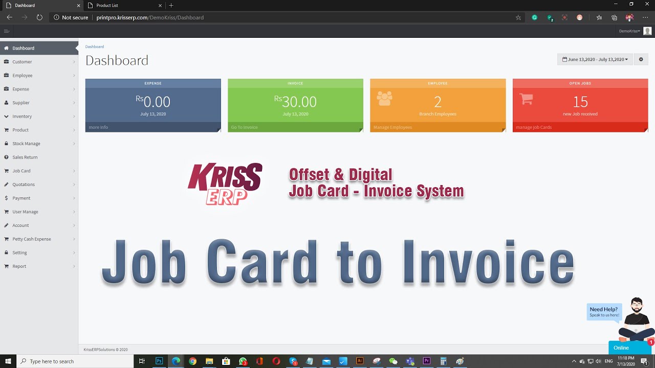 How to Create Job Card in to Invoice | KrissERP System - YouTube
