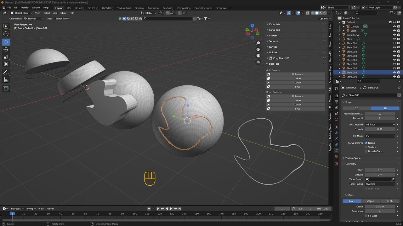Videoguide - Project 2D Curve on 3D Surface With Bool Tool Slice Brush ...
