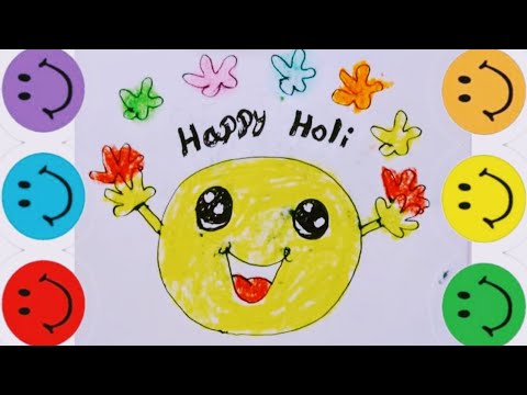 How To Draw A Cute Holi Emoji//Happy Holi//Kidsart//Easy//Step by step ...