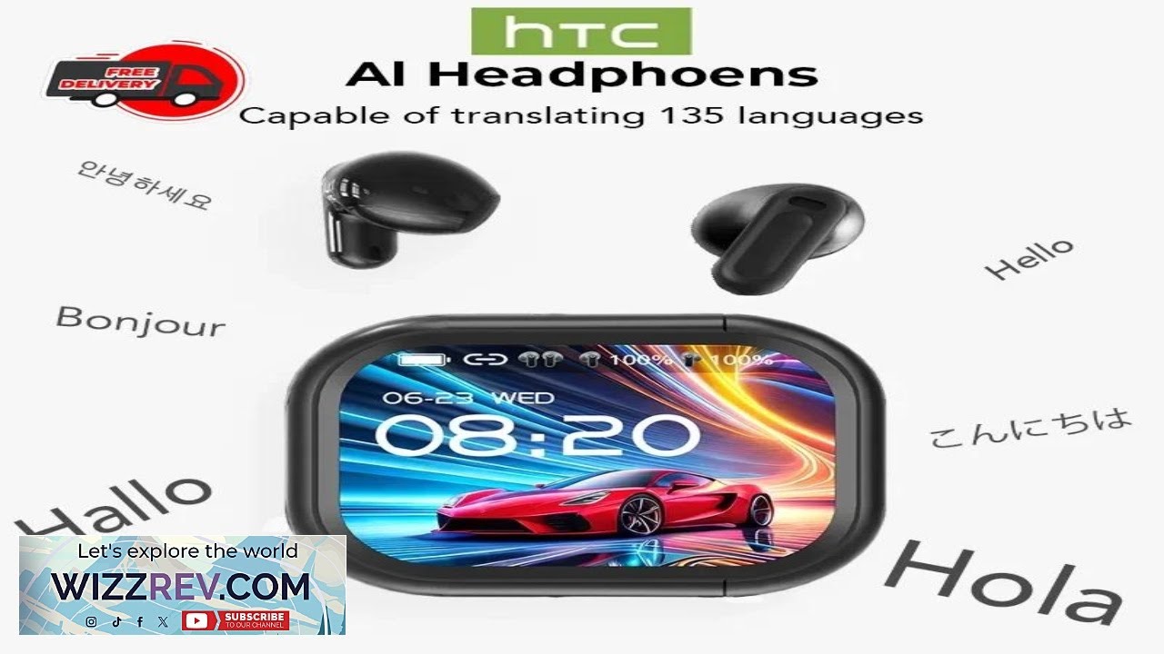 HTC NE20 Bluetooth 6.0 Earphones AI Translator Wireless Earbuds LCD ...