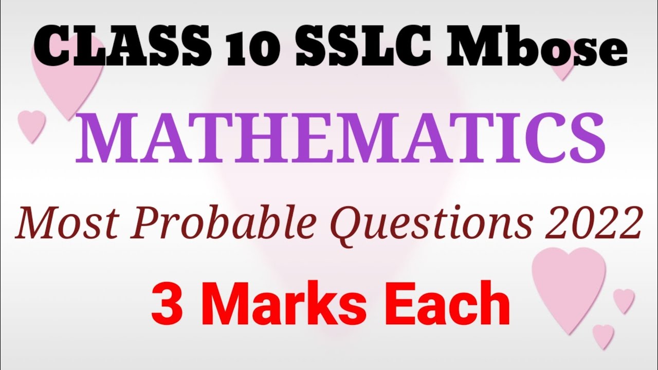 Class 10 Mathematics| SSLC Mbose Important Questions 2022 - YouTube