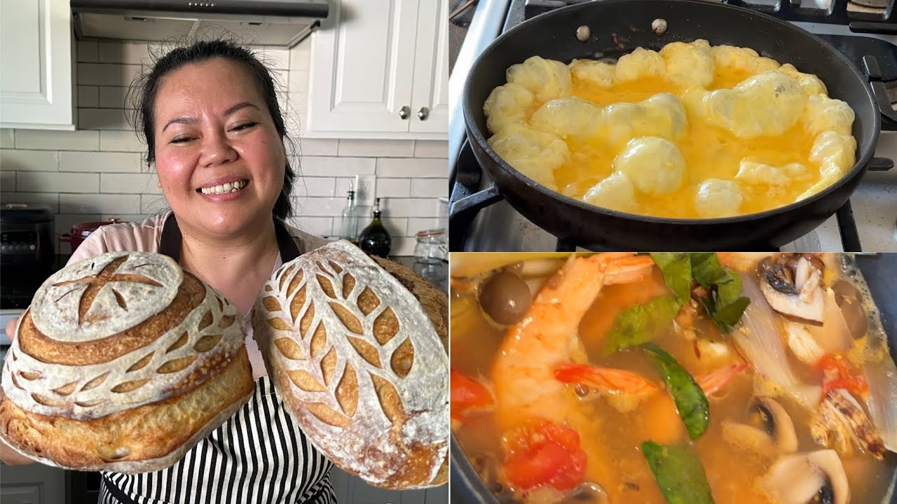 🌶️ Spicy CRISPY THAI Omelet & Tom Yum Shrimp! Baking Sourdough Bread ...