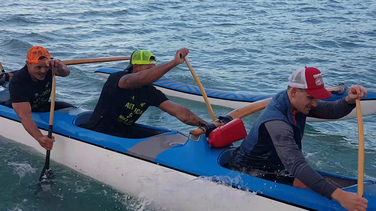 Waka Ama..Open mens elite team surfing our wake..Ahuriri Napier New ...