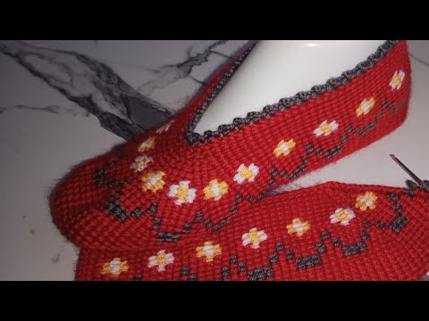 Papatya motifli tunus işi patik modeli