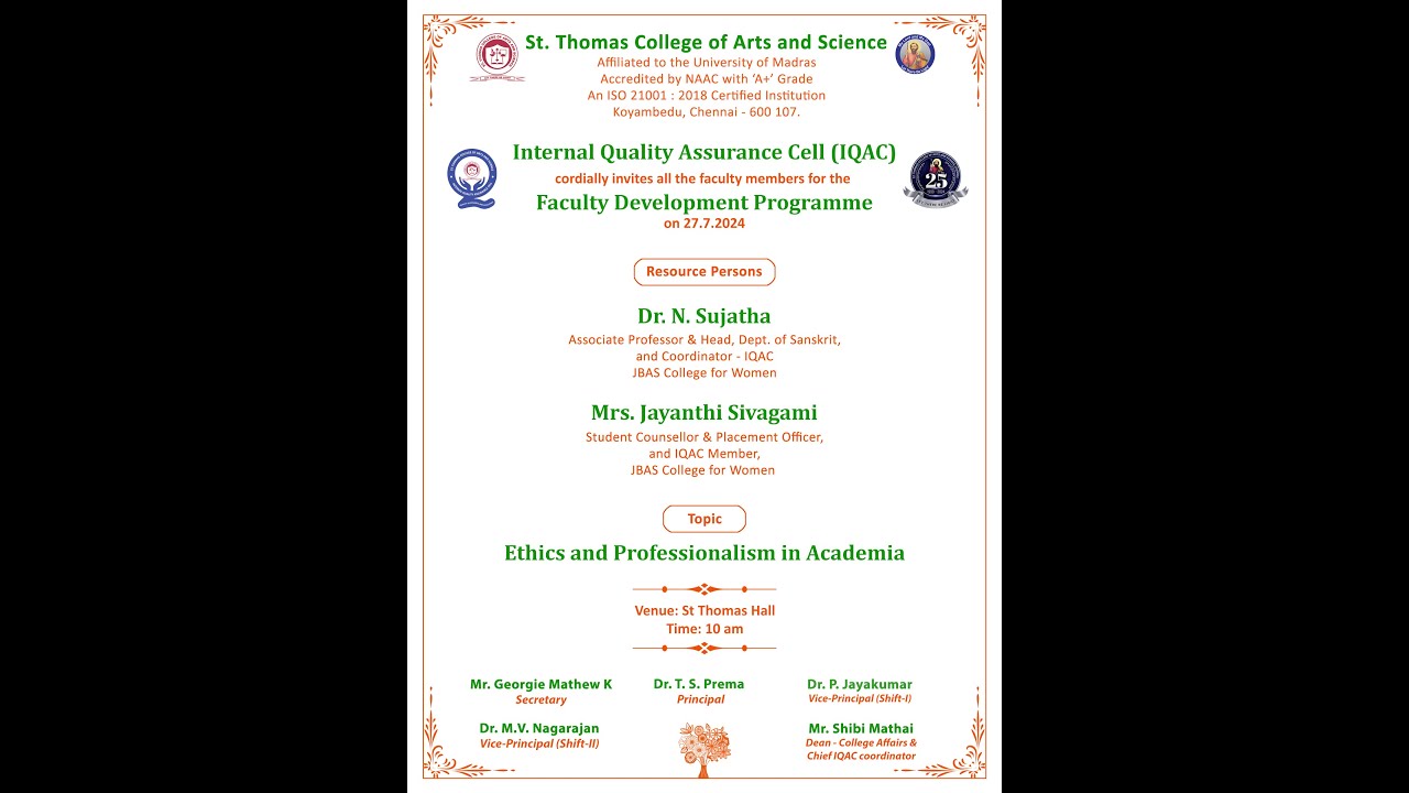 IQAC-Faculty Induction Program-Ethics and Professionalism in Academia - YouTube