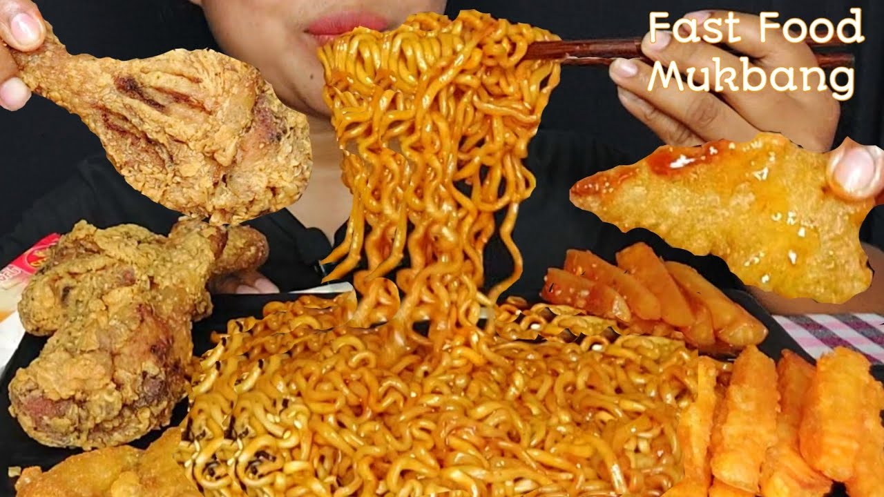 Fast Food MUKBANG,Chickens, Fire Noodles, Kimchi /ASMR Eating Show ...