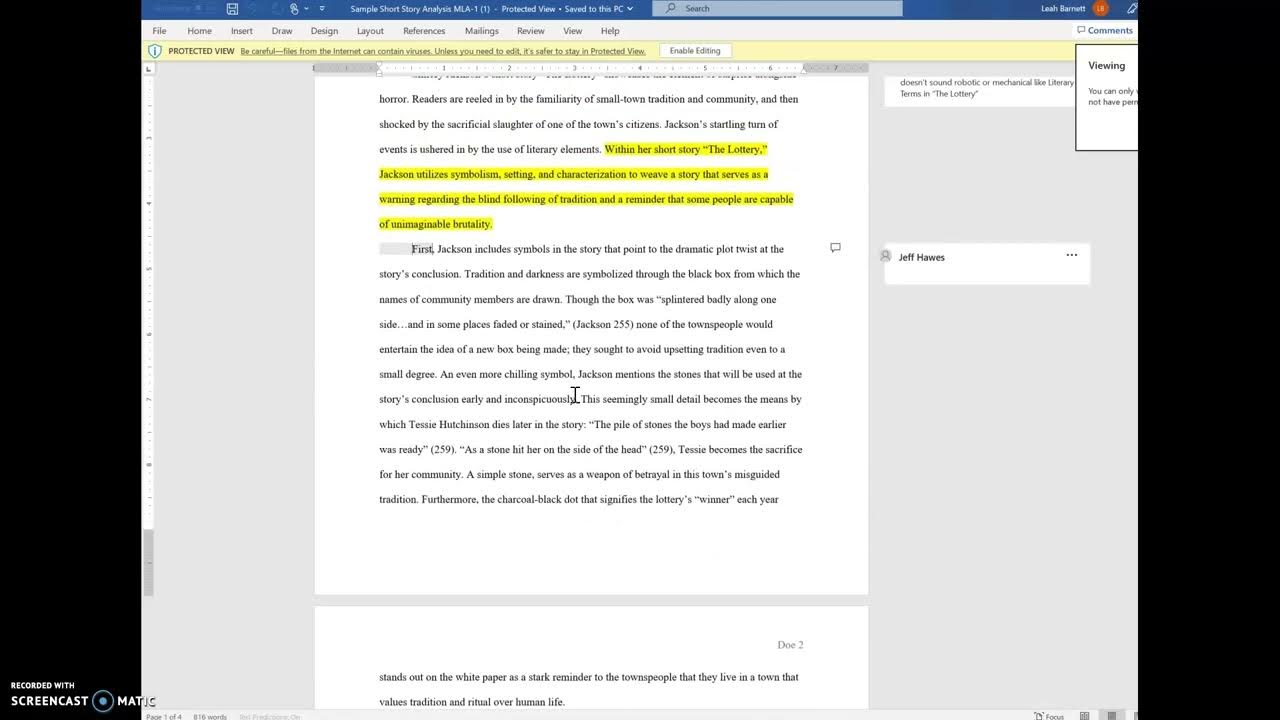 Literary Analysis Sample Paper Walkthrough - YouTube