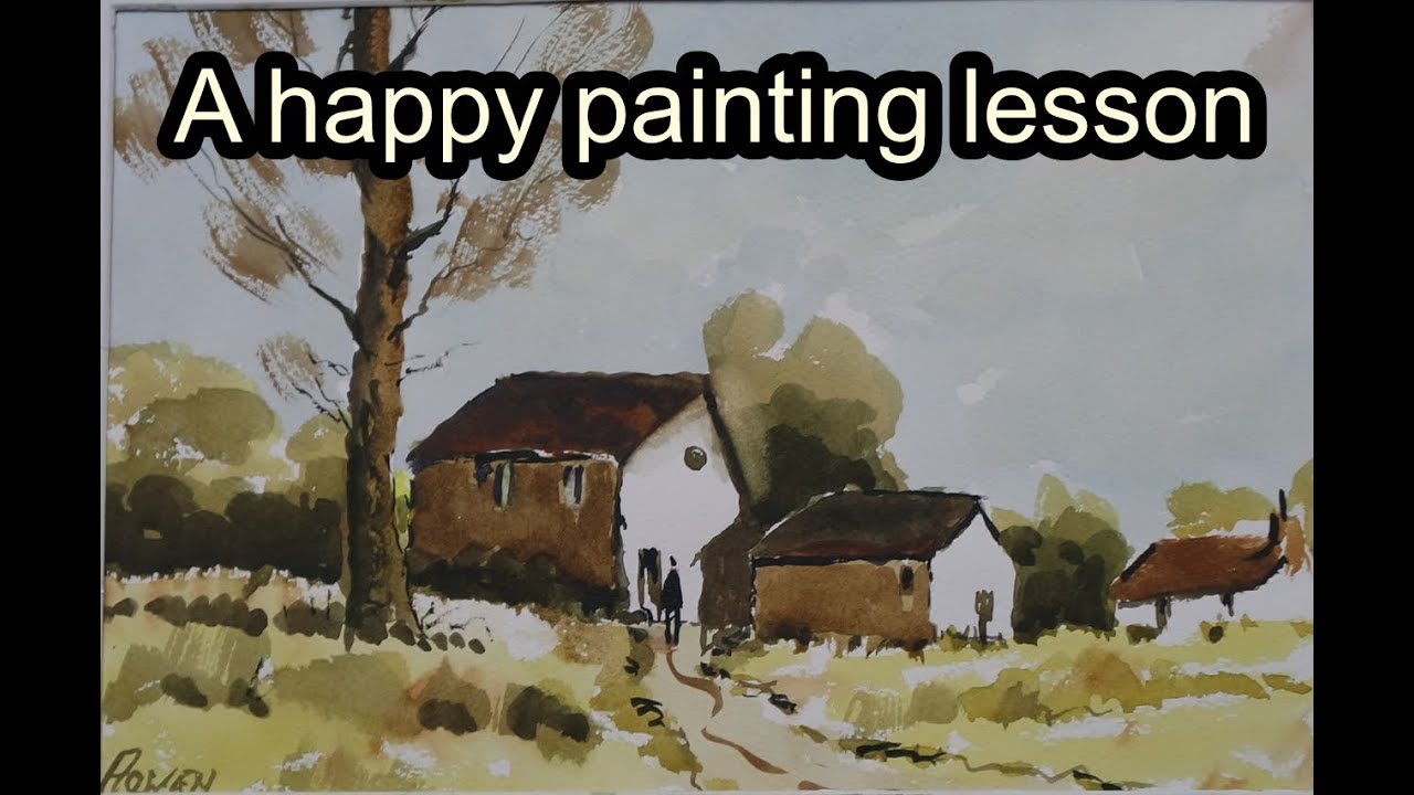 Watercoloring a happy painting lesson - YouTube