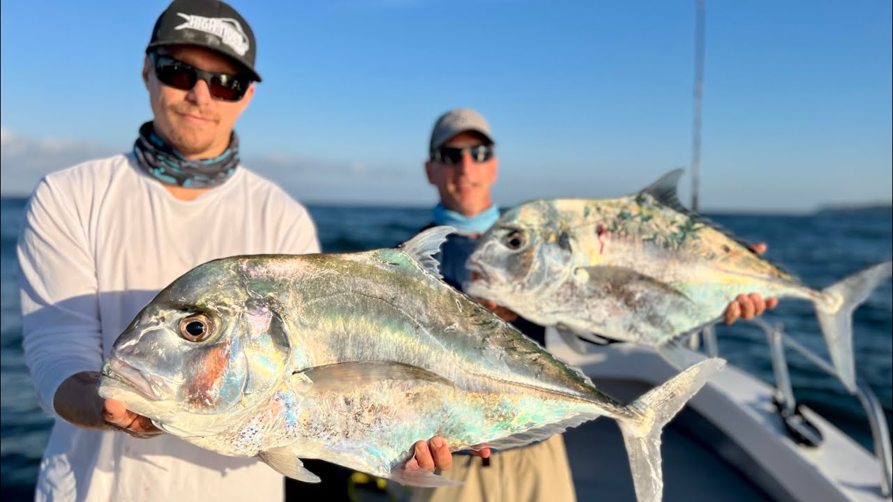 Big roosters and african pompanos fishing amazing Mexican shore - YouTube