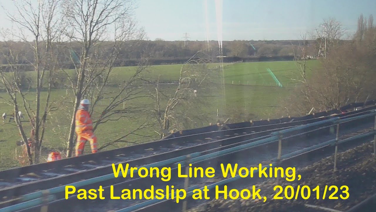 Landslip at Hook, viewed from SWR 2Z21, running Wrong Line from ...