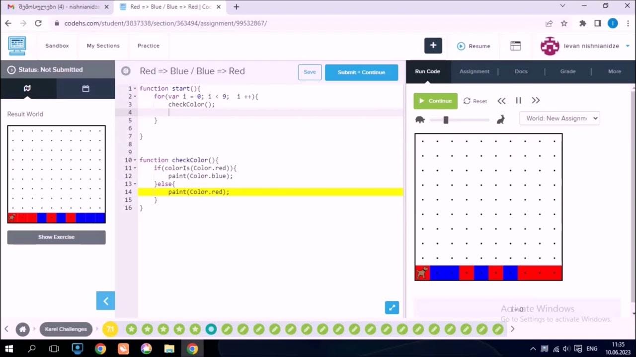 karel სავარჯიშო red - blue, blue - red / codehs.com პლატფორმა ...