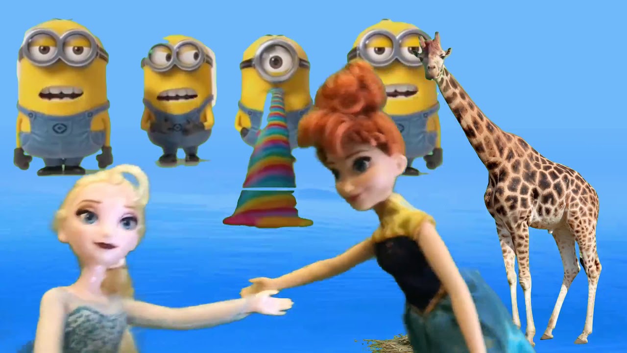 Playing Elsa Frozen Ana Disney Princesses Minions and a nice giraffe ...