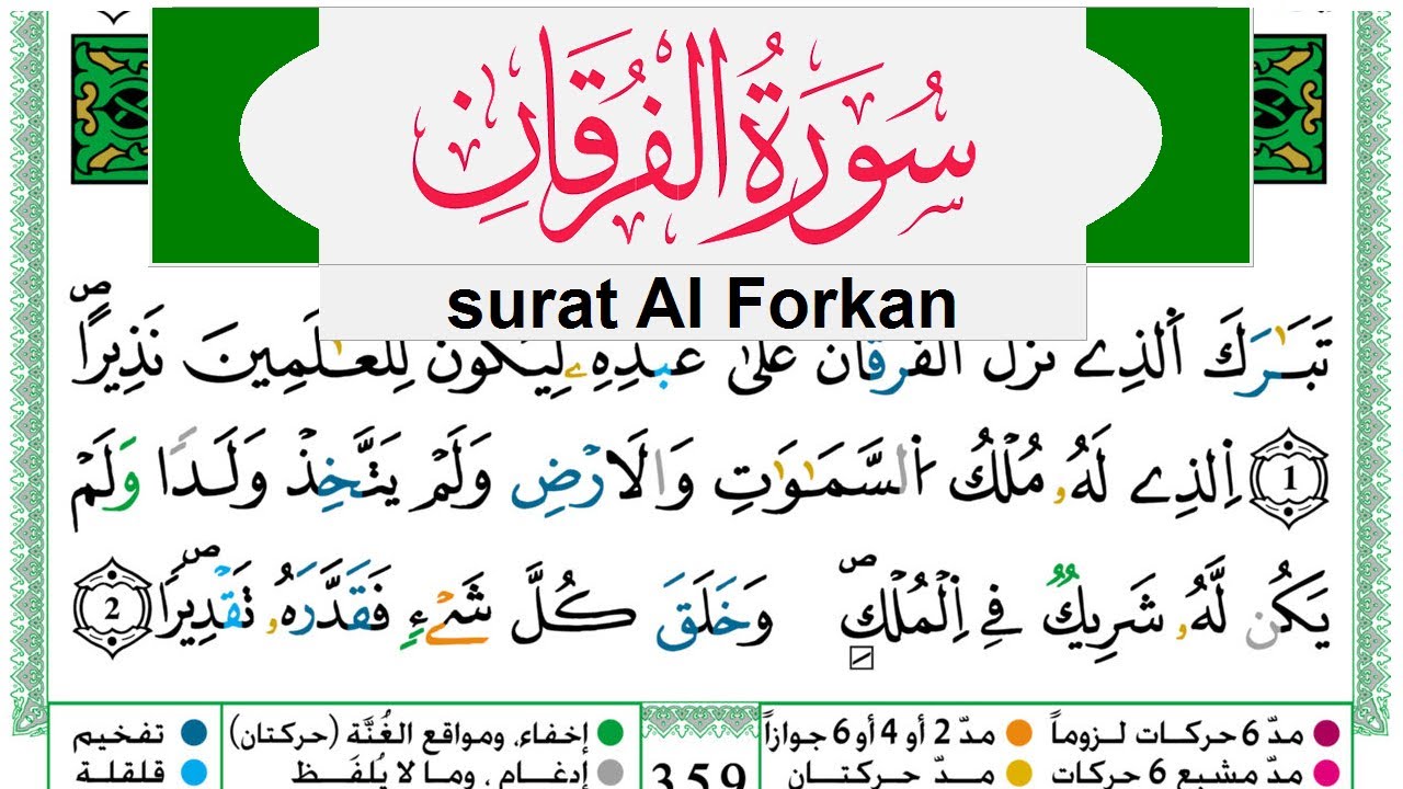 سورة الفرقان مكتوبة توفيق النوري Surah Al Forkan ورش عن نافع من طريق الازرق - YouTube