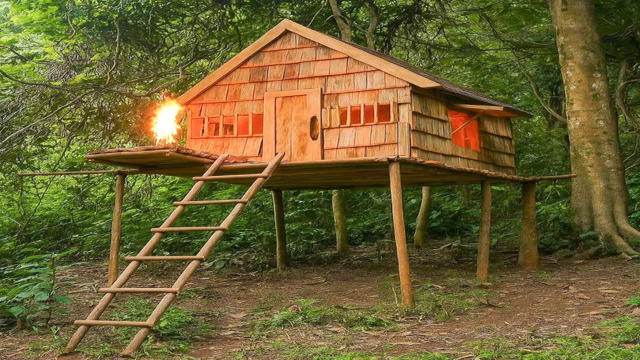 Bushcraft 7Days Build House Tree Cozy From Wooden Shelter Survival ...
