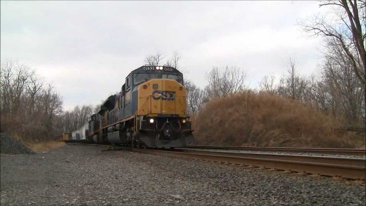 CSX SD80MAC 4593 leading Q418 with a nice Leslie RS3L! 2/6/13 - YouTube