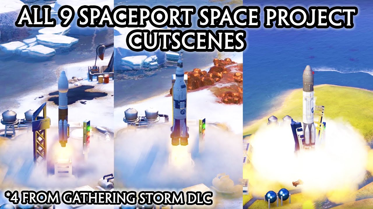 CIV VI - ALL 9 SPACE PROJECT CUTSCENES FROM SPACEPORT (4 FROM GATHERING ...