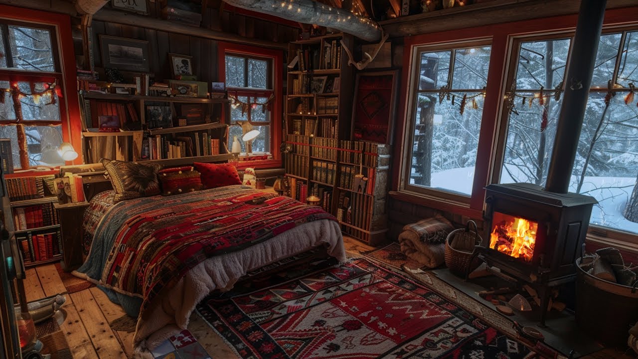 🔴Sleep in a Cozy Snowy Cottage | Winter Ambience with Crackling ...