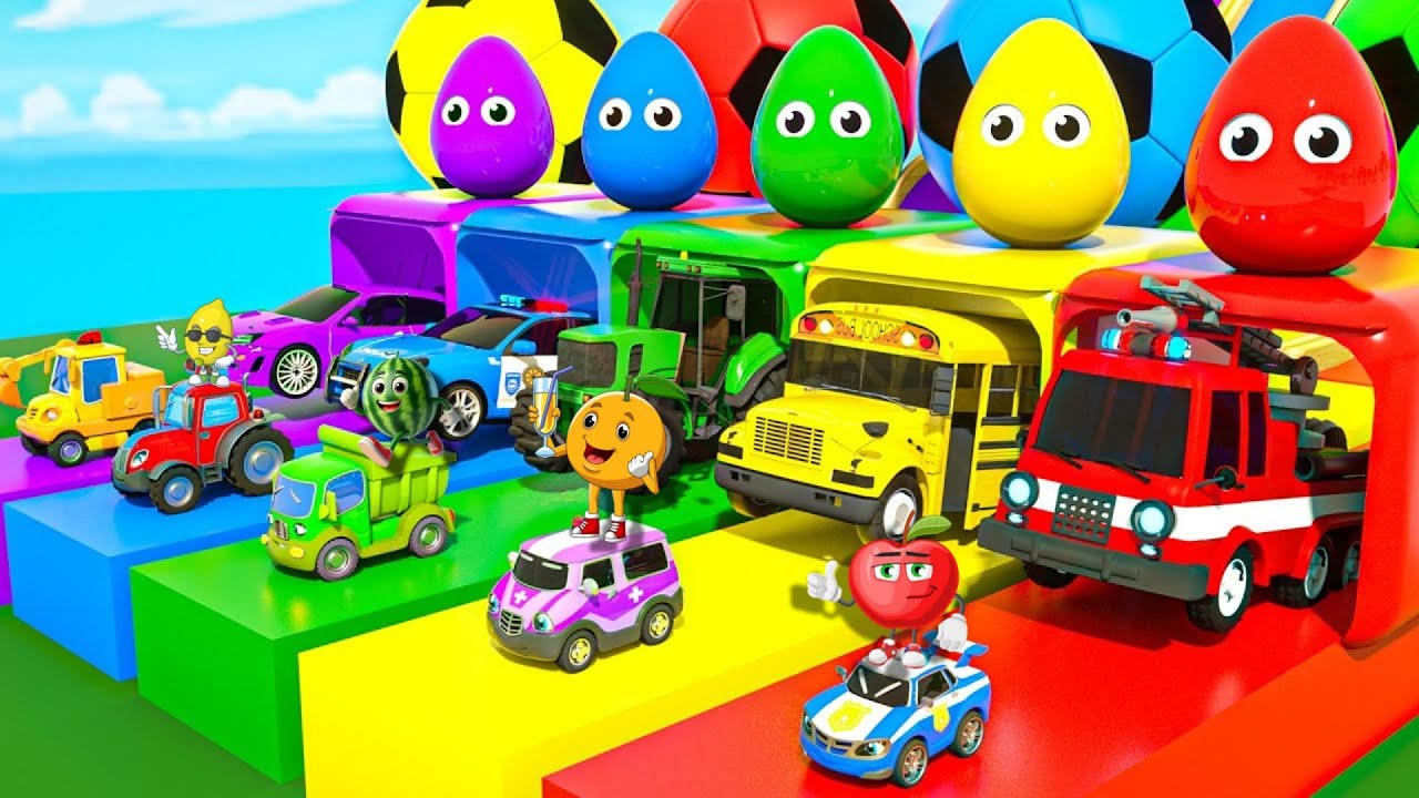 Wheels On the Bus SURPRISE ! Paint Cars and Color Balls for Baby Fun ...