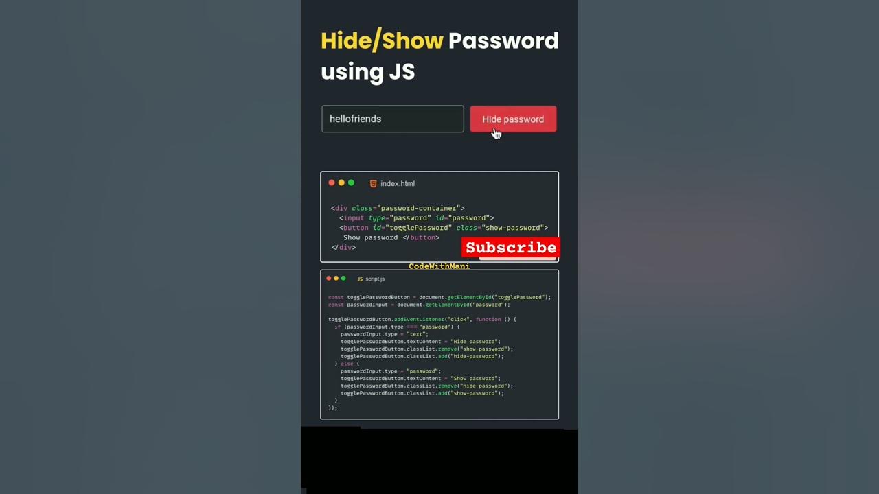 Show Hide Password Using Javascript Html Css Javascript Developers Programming