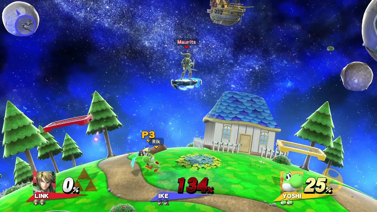 Super Smash Bros. U - 3 Player Battle at Mario Galaxy - YouTube