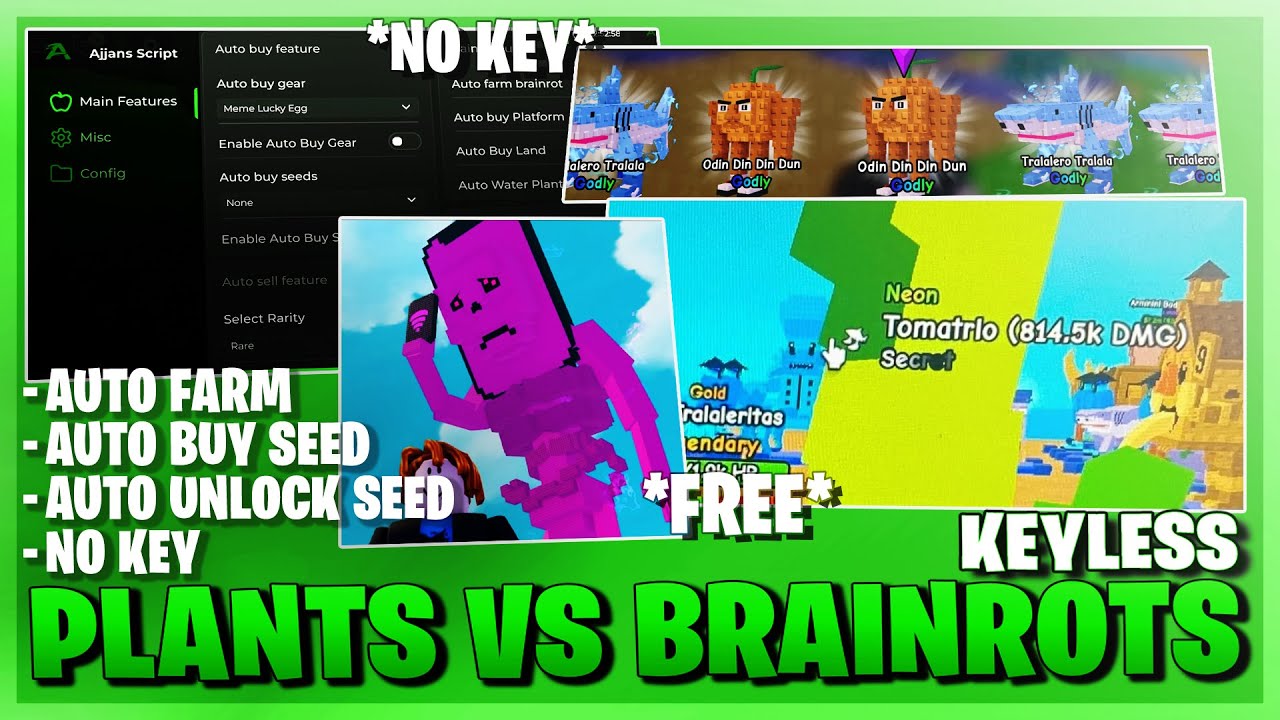 Plants Vs Brainrots Script *NO KEY* - New Update, Auto Farm, Brainrot ...