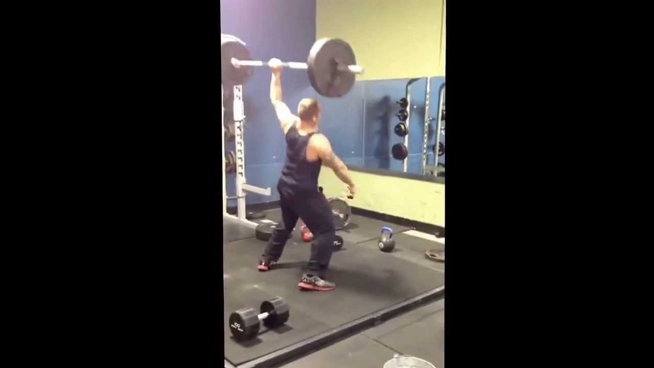 135 lb One arm barbell snatch - YouTube