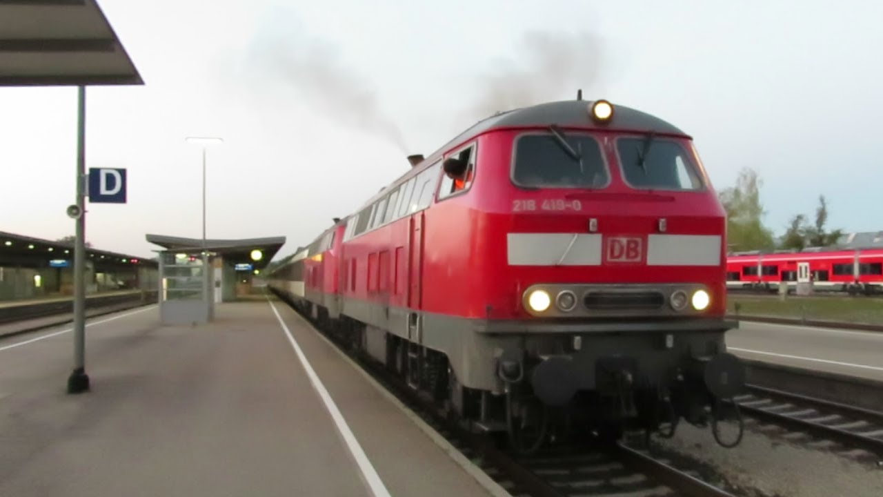 Germany: Two DB Railways Class 218 'Rabbit' locos leave Kempten on a ...