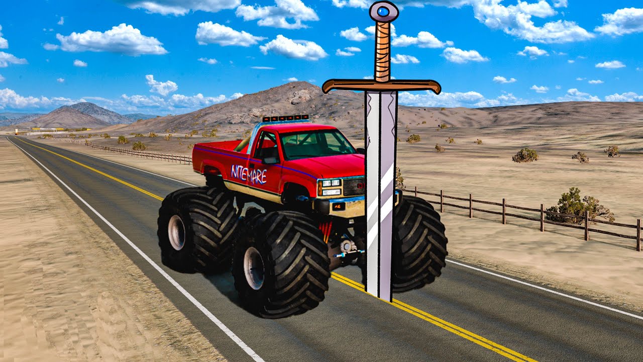 Cars vs Huge Sword😱- BeamNG.Drive - YouTube