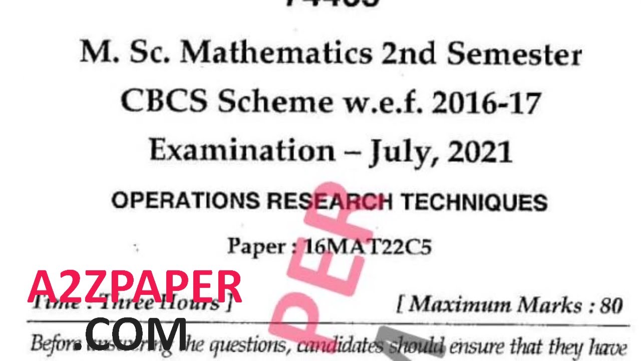 Mdu MSc Maths 2nd Sem Operation Research Technique Question Paper 2021 ...