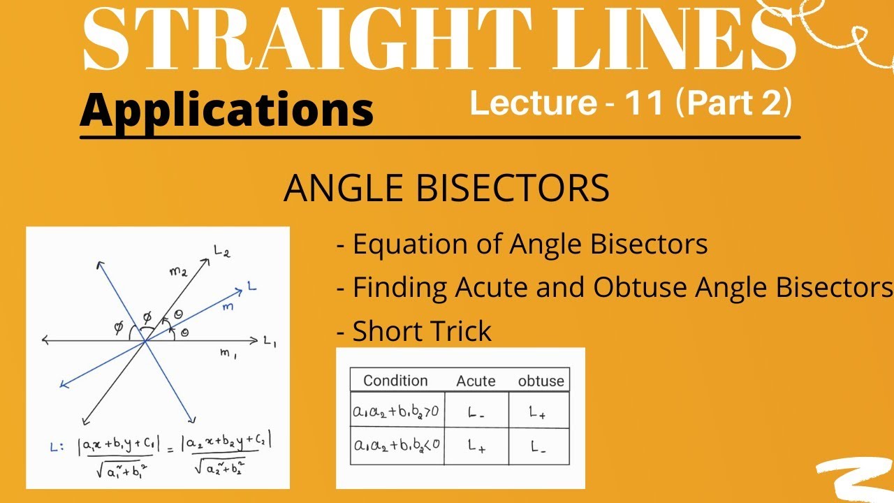 Equations of Angle Bisectors | Lecture - 11 ( Part 2 ) | SRAIGHT LINES ...