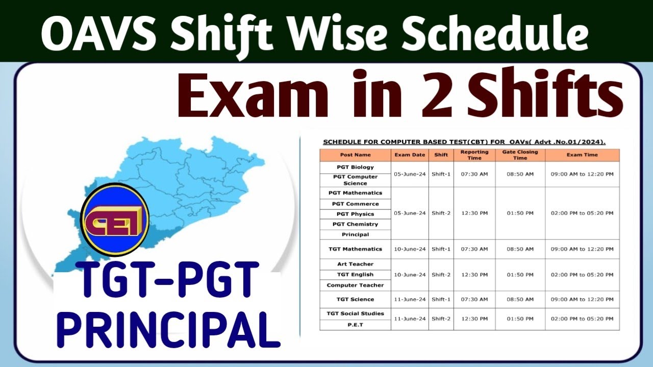 OAVS Shifts wise Exam Schedule 📃5th -10th & 11th June TGT - PGT - PET ...