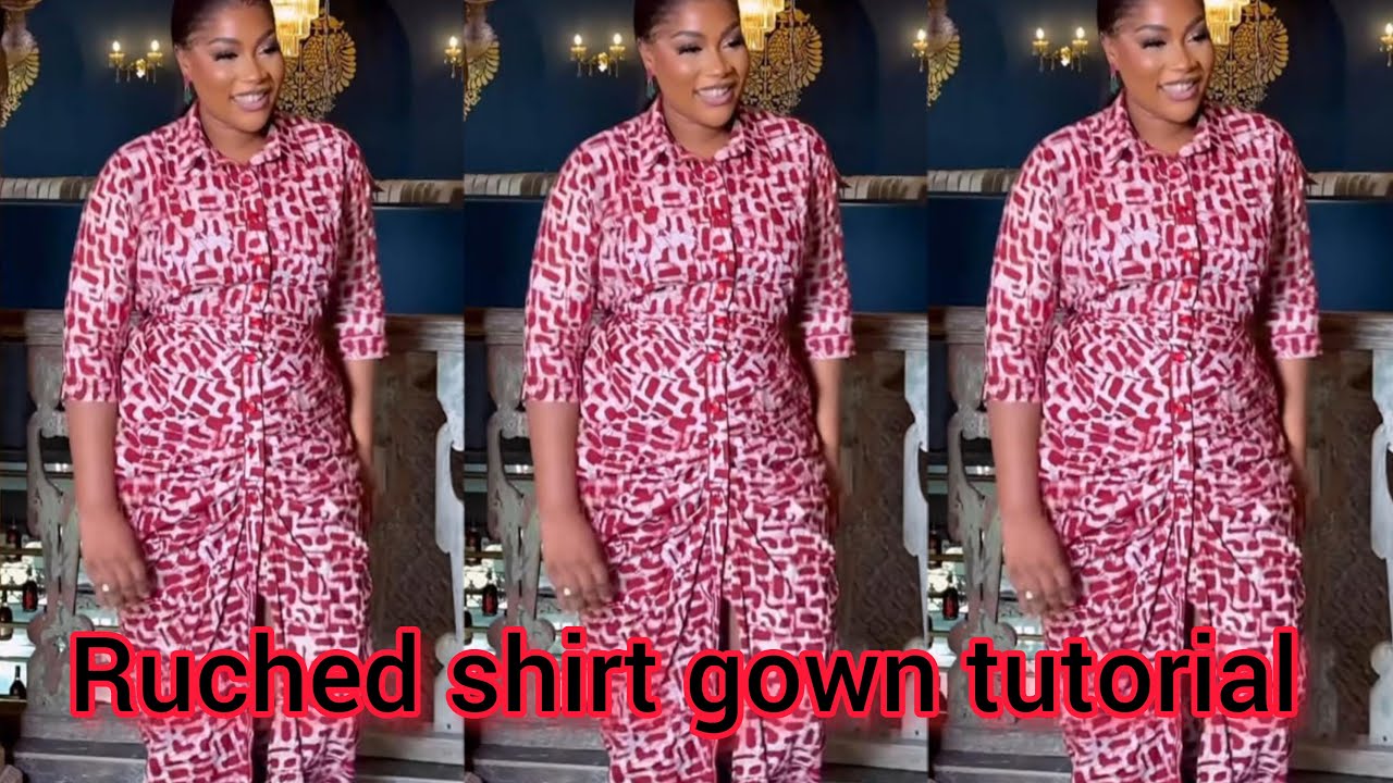 How to cut and sew a RUCHED shirt gown// placket with button down ...