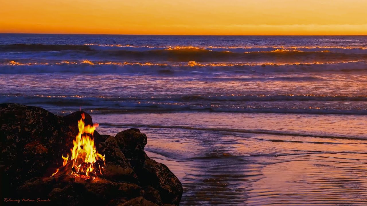 Crackling Fire and Lapping Ocean Waves Sounds for Sleeping Better - YouTube