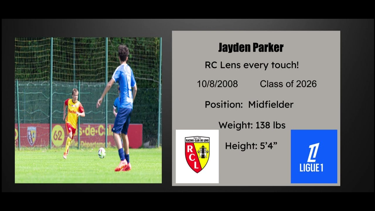 Jayden Parker U17 Midfielder Every Touch Highlight with RC Lens - YouTube