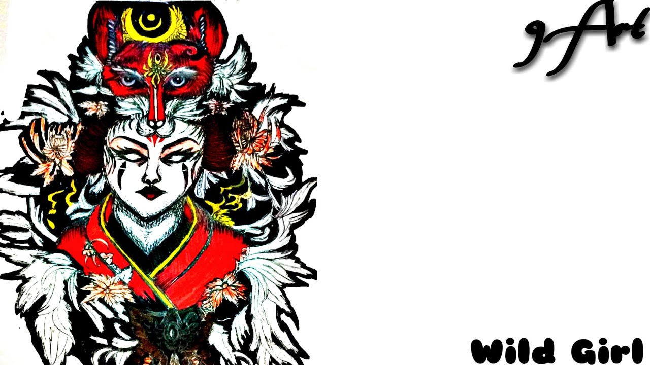 Drawing Wild Girl - Timelapse | By 9 Art - YouTube