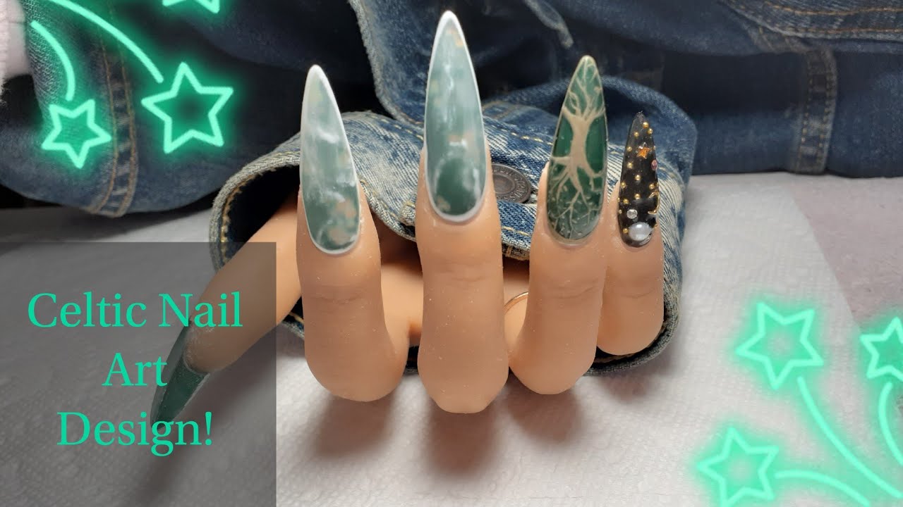 Celtic Nail Design / Everything But The Kitchen Sink Nails - YouTube