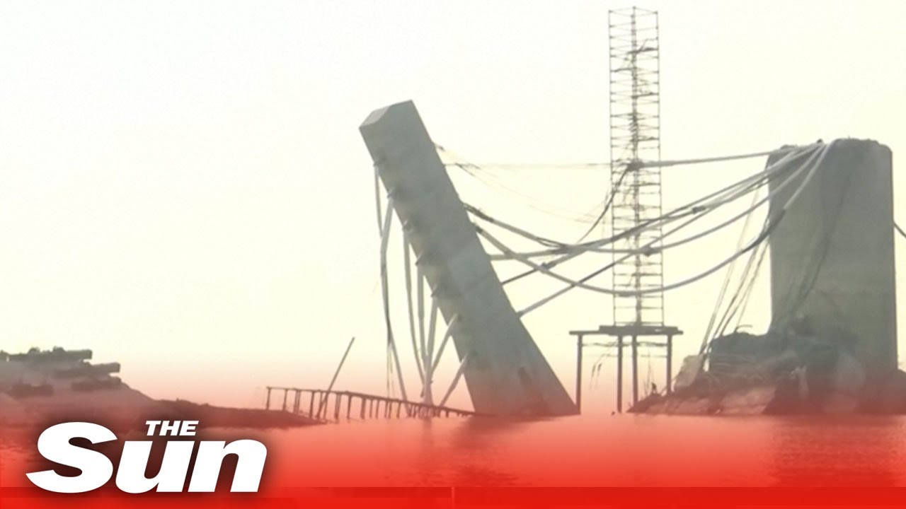 Huge suspension bridge collapses for a SECOND time in a year in eastern ...