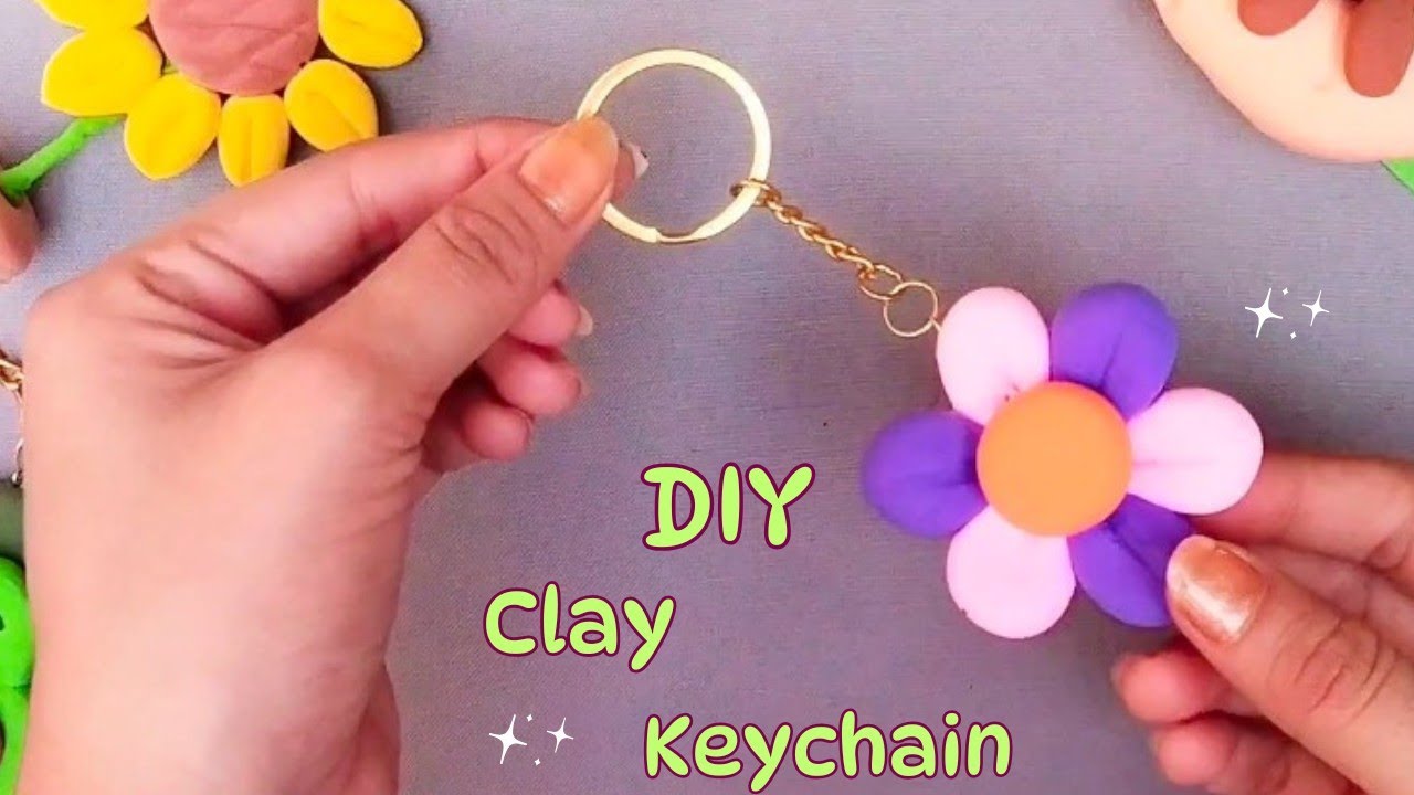 How to make cute flower keychain/ clay flower keychain/ purple flower ...