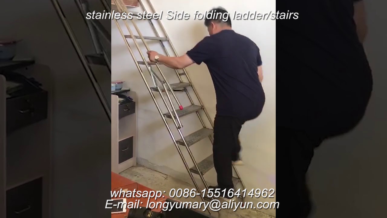 stainless steel outdoor/indoor side folding stable ladders/stairs - YouTube