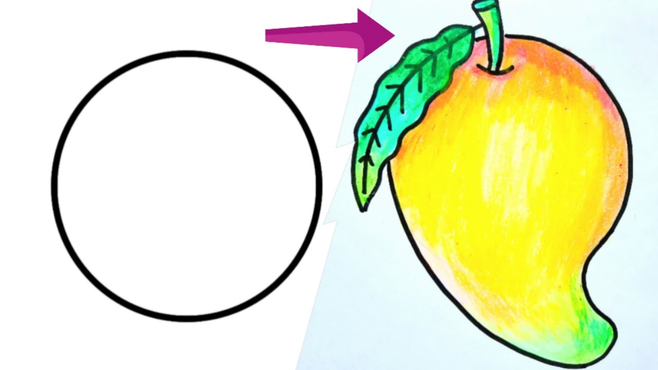Mango drawing easy trick / Mango drawing and colour / How to draw Mango ...