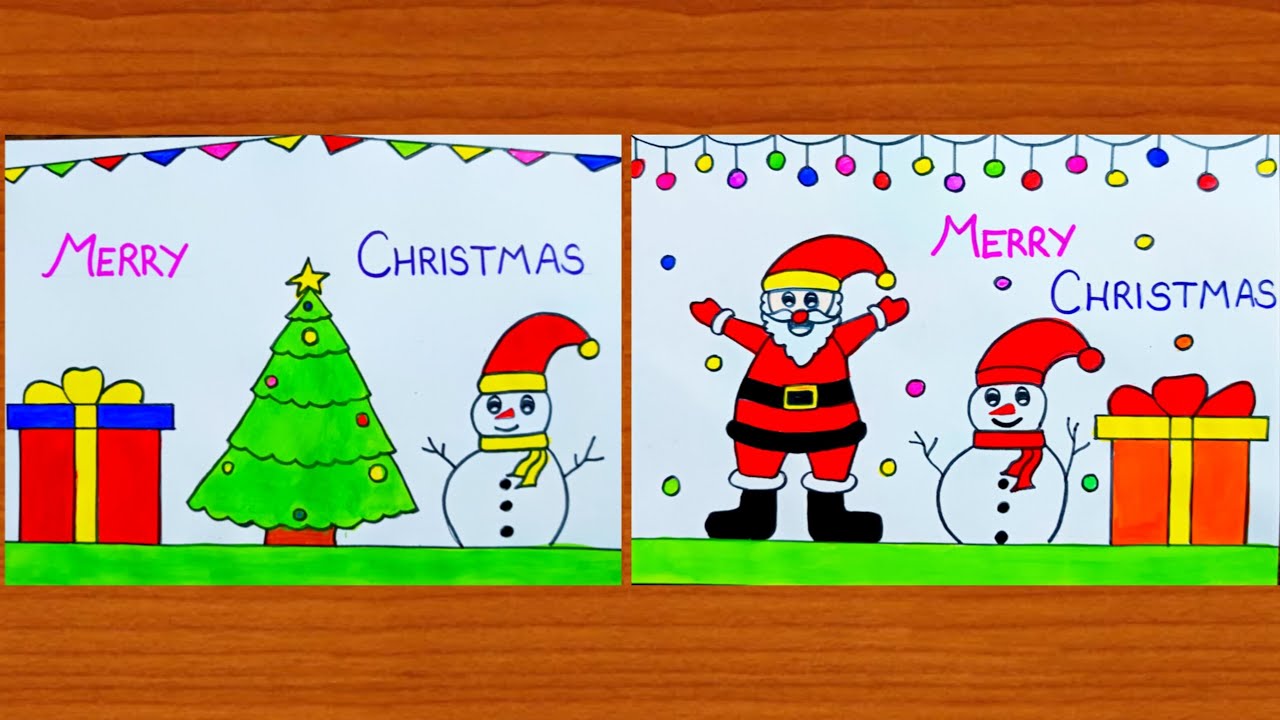 Merry Christmas Drawing With Colour