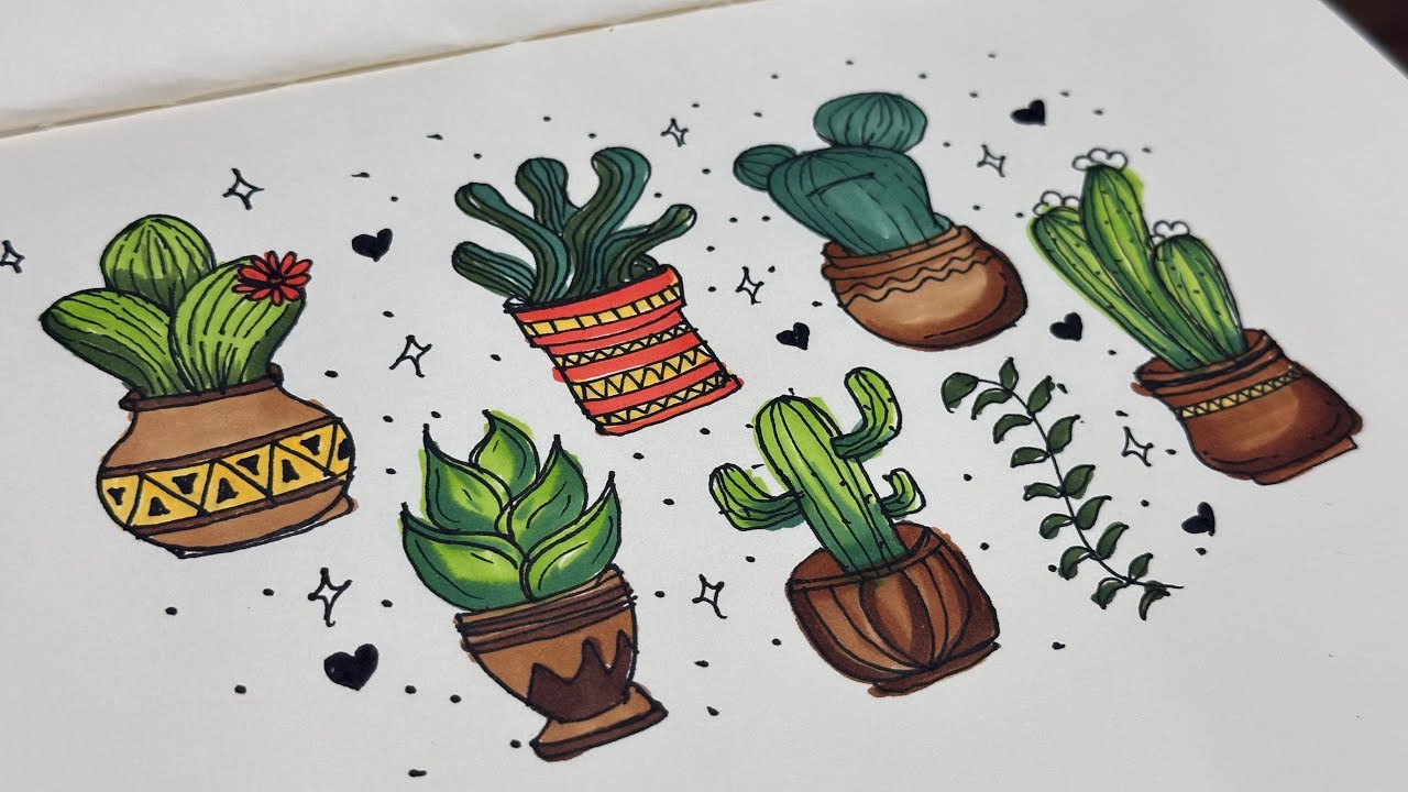 How to draw doodle cactus plant? |tutorial |doodle art| - YouTube