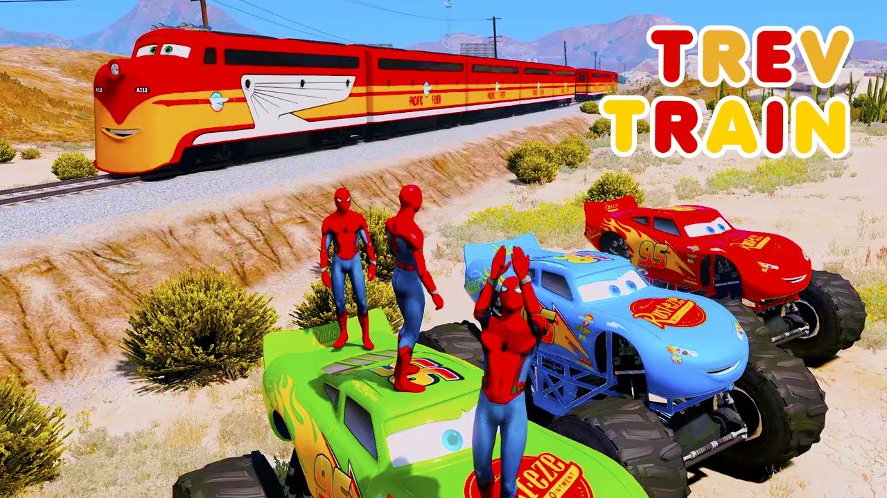 Trev the Train Race Monster Trucks Dinoco Family Dinoco Lightning ...