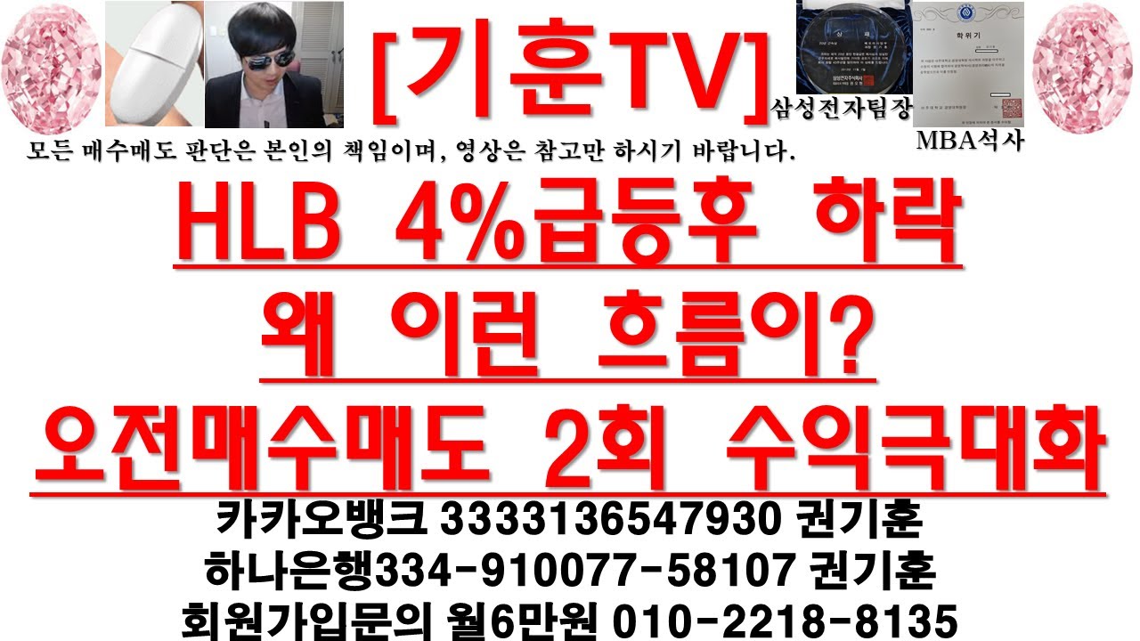 [주식투자]HLB(HLB 4%급등후 하락왜 이런 흐름이?/오전매수매도 2회 수익극대화) - YouTube