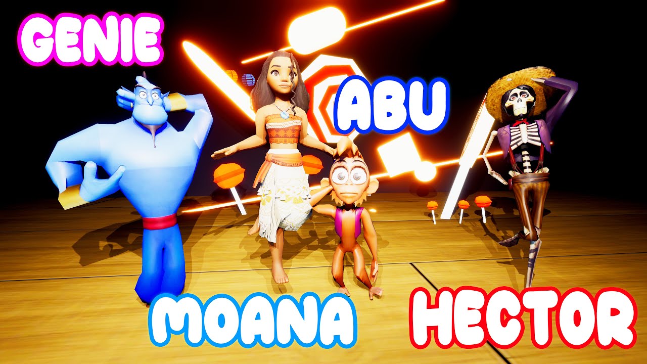 Genie Vs Moana Vs Abu Vs Hector Rivera in Arcade Dancing Game | How Far ...