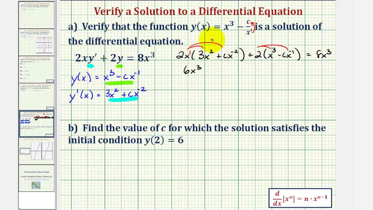 Ex Verify A Solution To A Differential Equation And Find A Particular