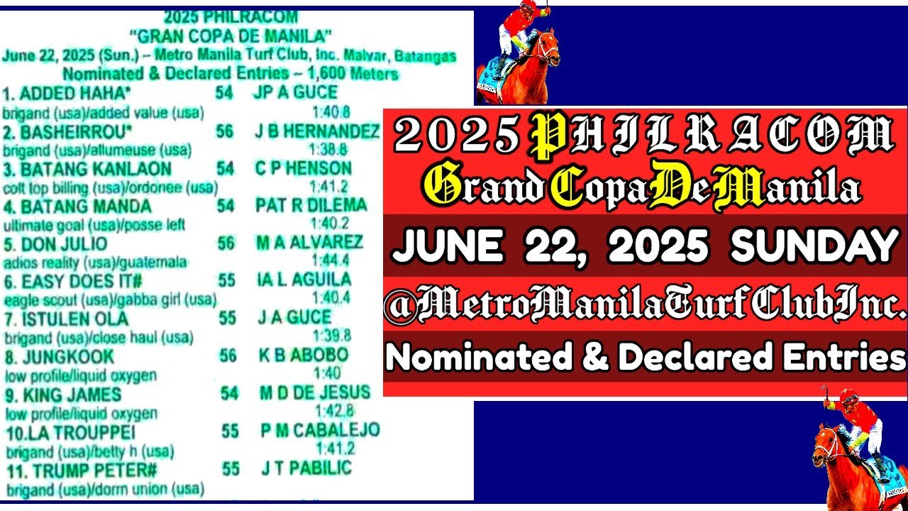 2025 Philracom Grand Copa De Manila / June 22, 2025 Sunday / Nominated ...